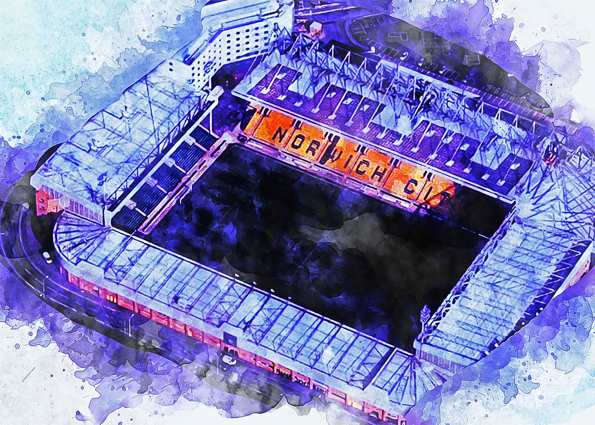 'Carrow Road Stadium' Poster, picture, metal print, paint by Defi Saul ...