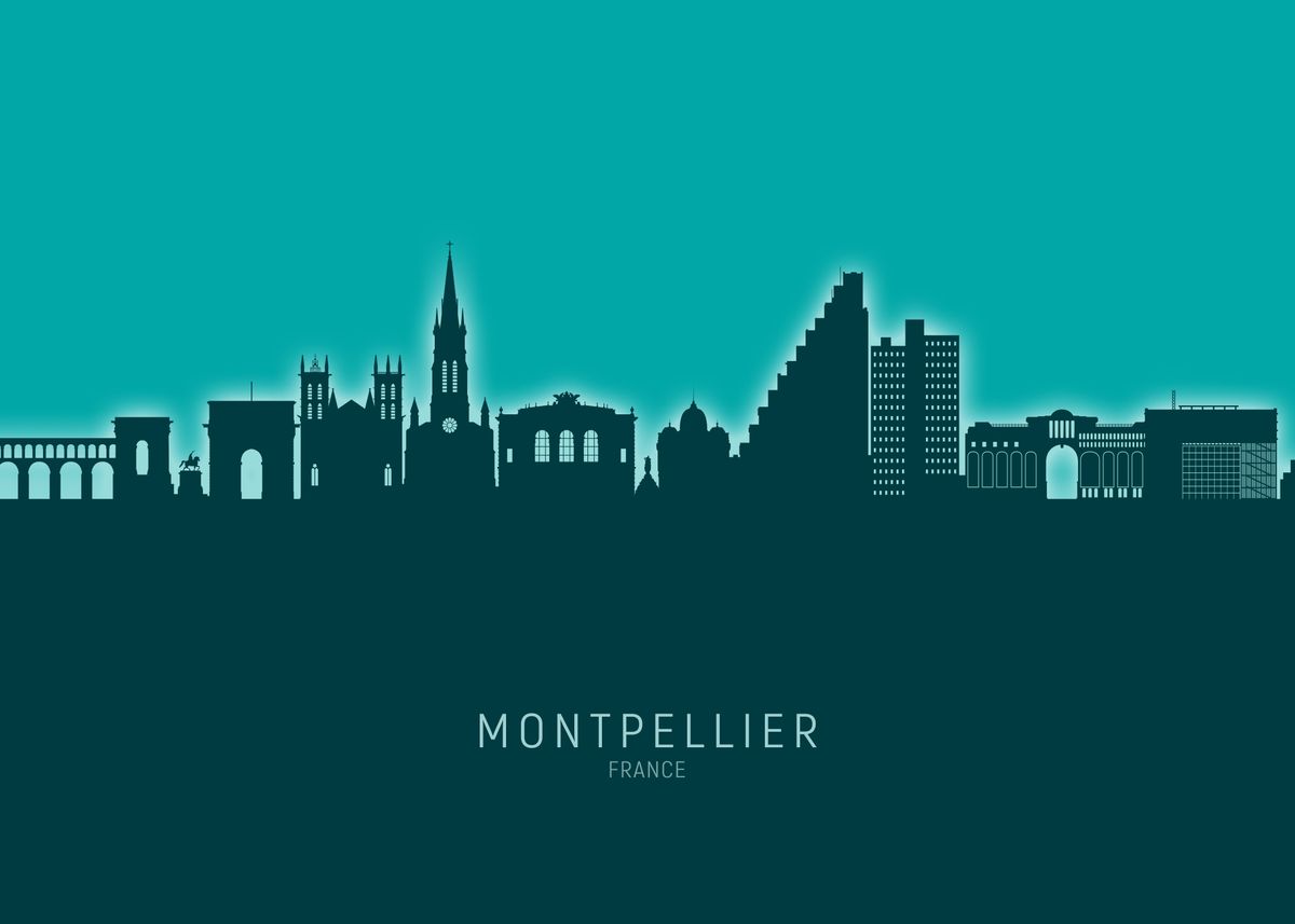 'Montpellier Skyline France' Poster by Michael Tompsett | Displate