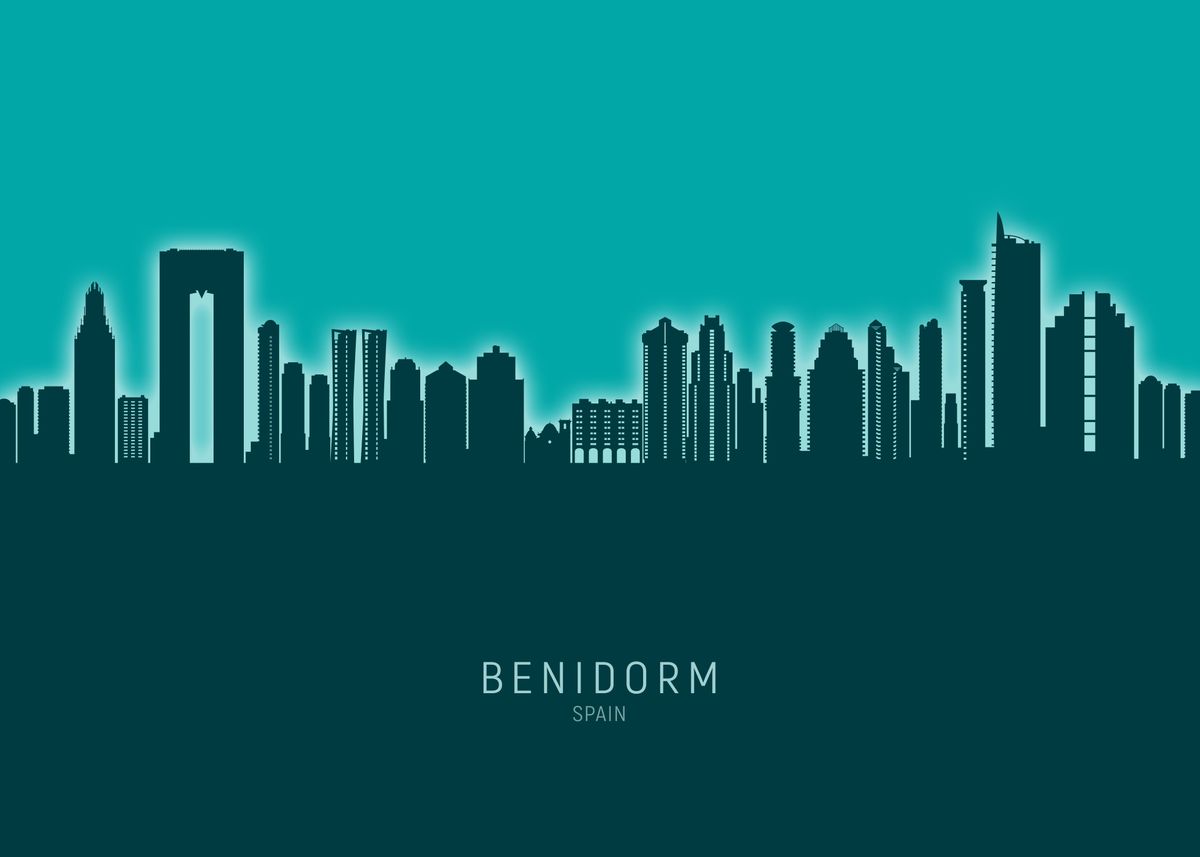 'Benidorm Skyline Spain' Poster, picture, metal print, paint by Michael ...
