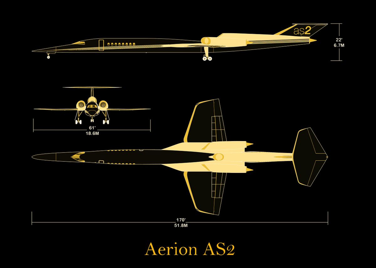 'Aerion AS2 Blueprint gold ' Poster, picture, metal print, paint by B ...