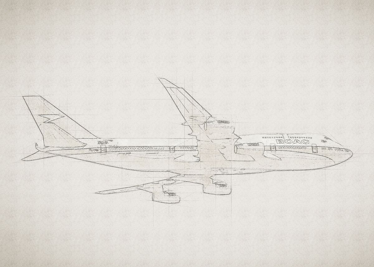 'Hand Drawn Boeing 747' Poster, picture, metal print, paint by Tom ...