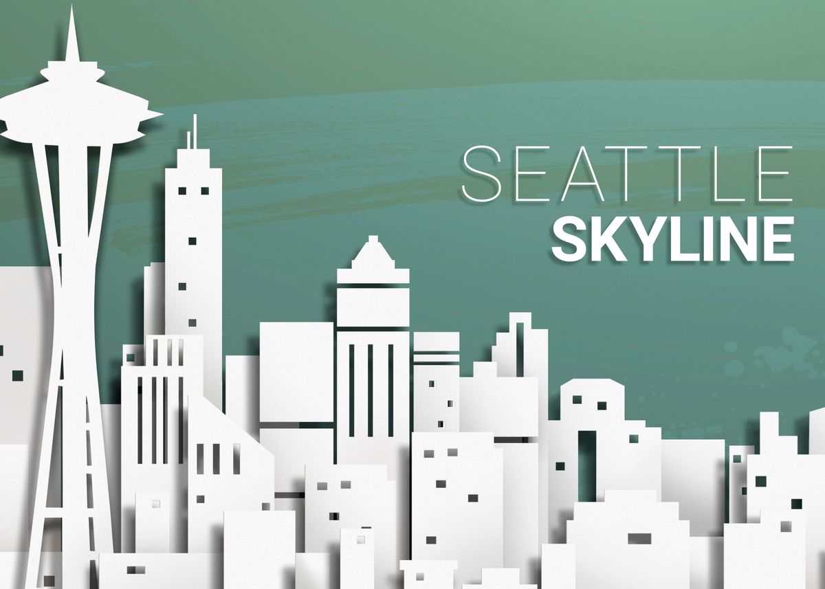 'Paper Cut Seattle Skyline' Poster, picture, metal print, paint by ...