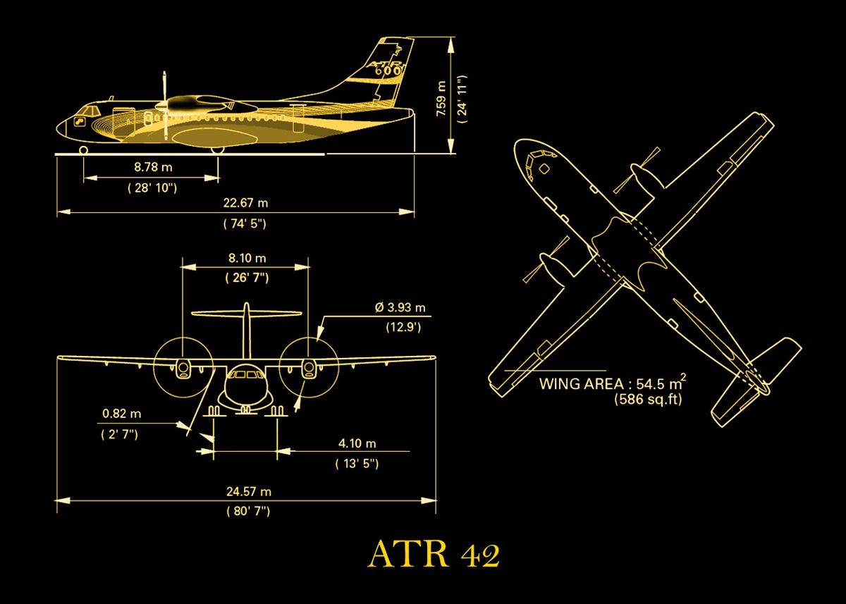 'ATR 42 Blueprint gold' Poster, picture, metal print, paint by B & W ...