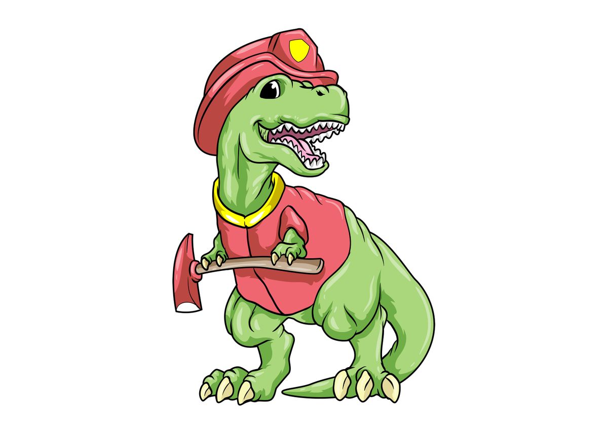 'Dinosaur Firefighter Ax' Poster, picture, metal print, paint by Markus ...