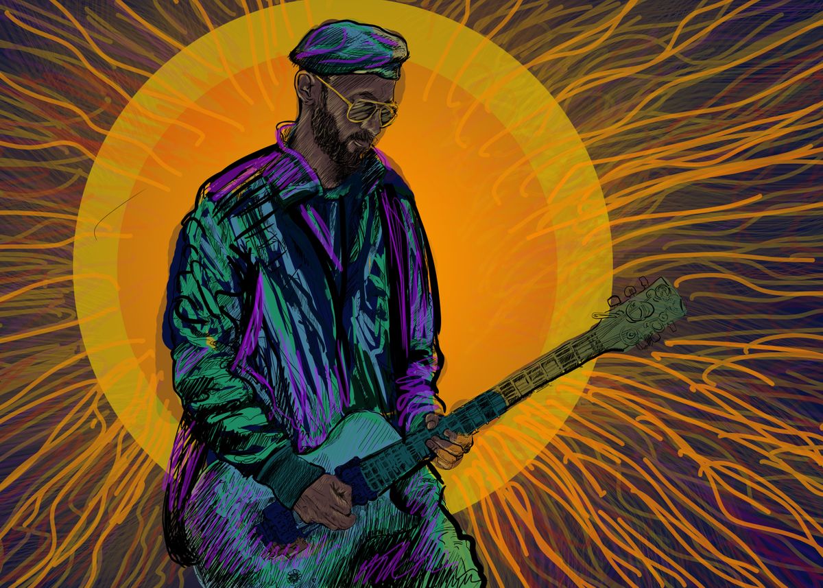 'Naeem Shah Palying Guitar ' Poster by Ayaz Hussain | Displate