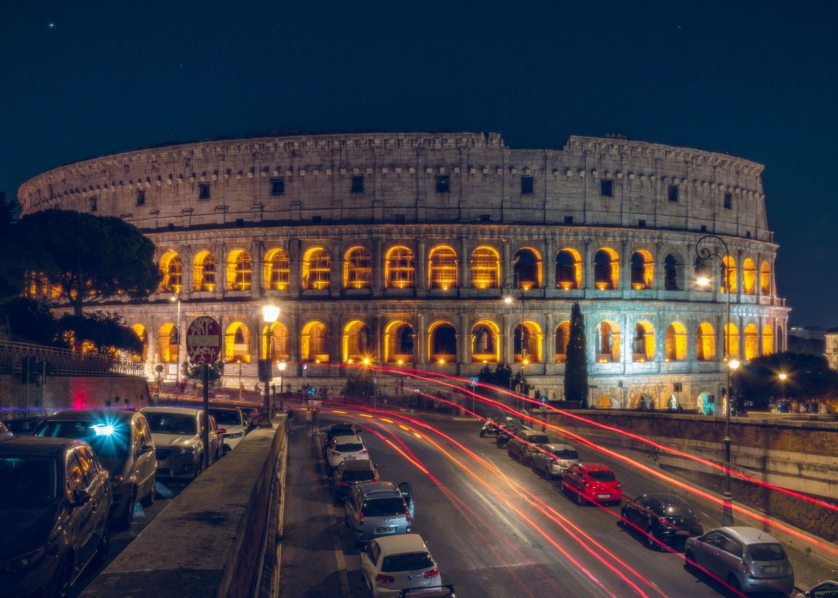 'Red light Night Colosseum ' Poster, picture, metal print, paint by ...