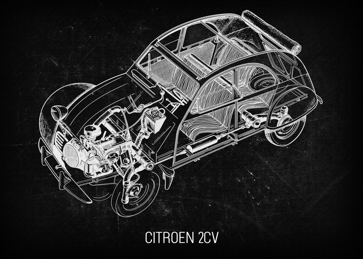 'Citroen 2CV' Poster, picture, metal print, paint by JAT DESIGNS | Displate