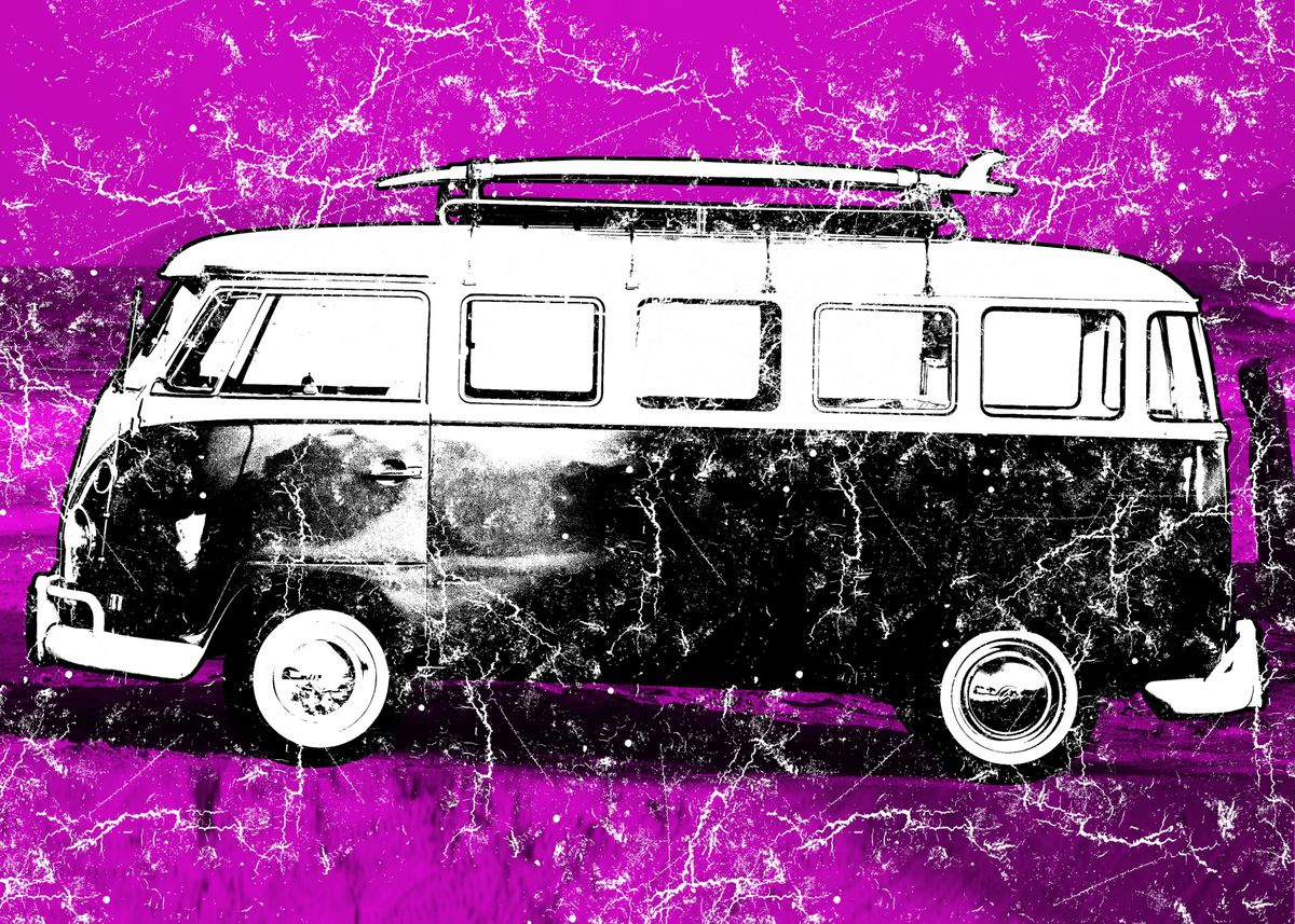 'kombi surf purple' Poster, picture, metal print, paint by Helinton ...