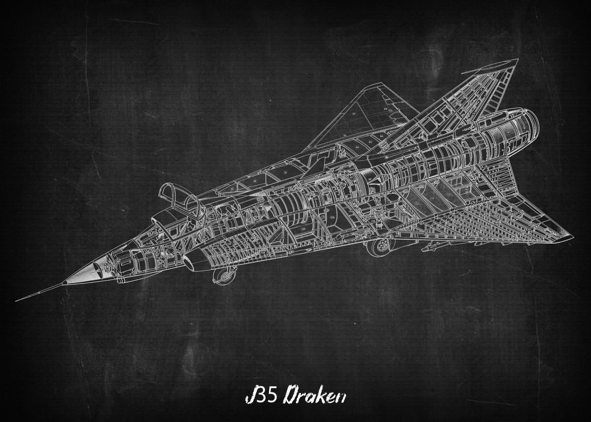 'J35 DRAKEN' Poster, picture, metal print, paint by DAVID CARL PLATES ...