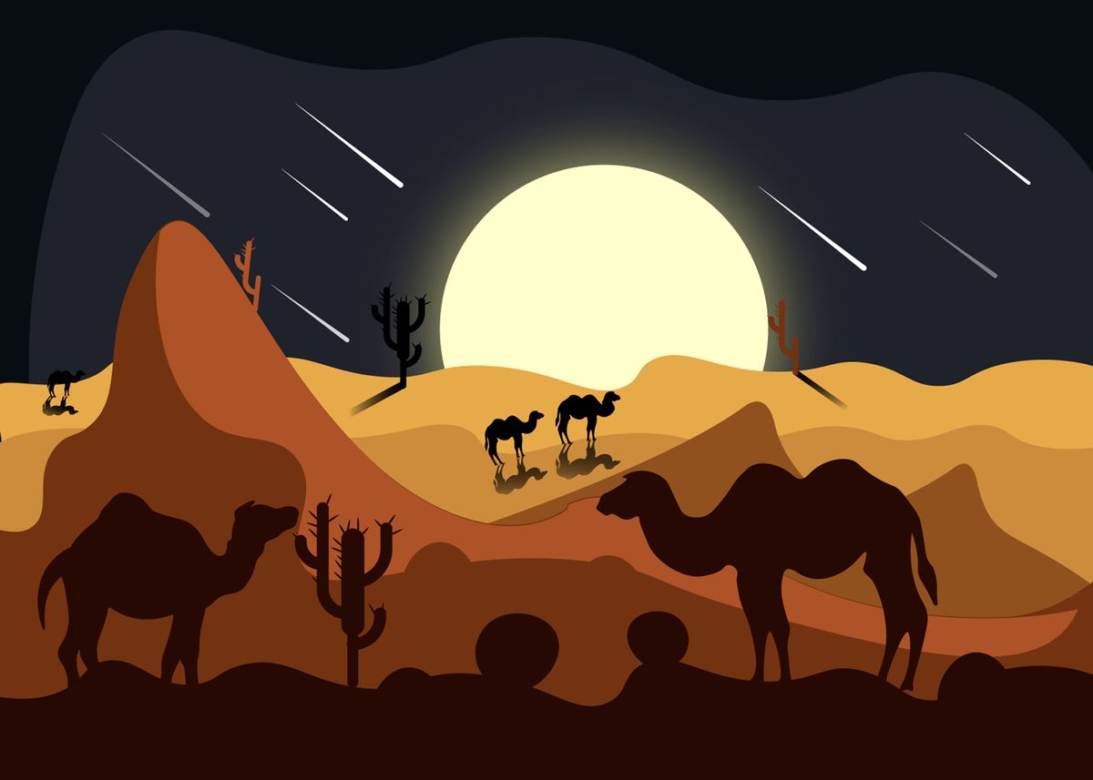 'Camels in the Desert' Poster by Max Ronn | Displate