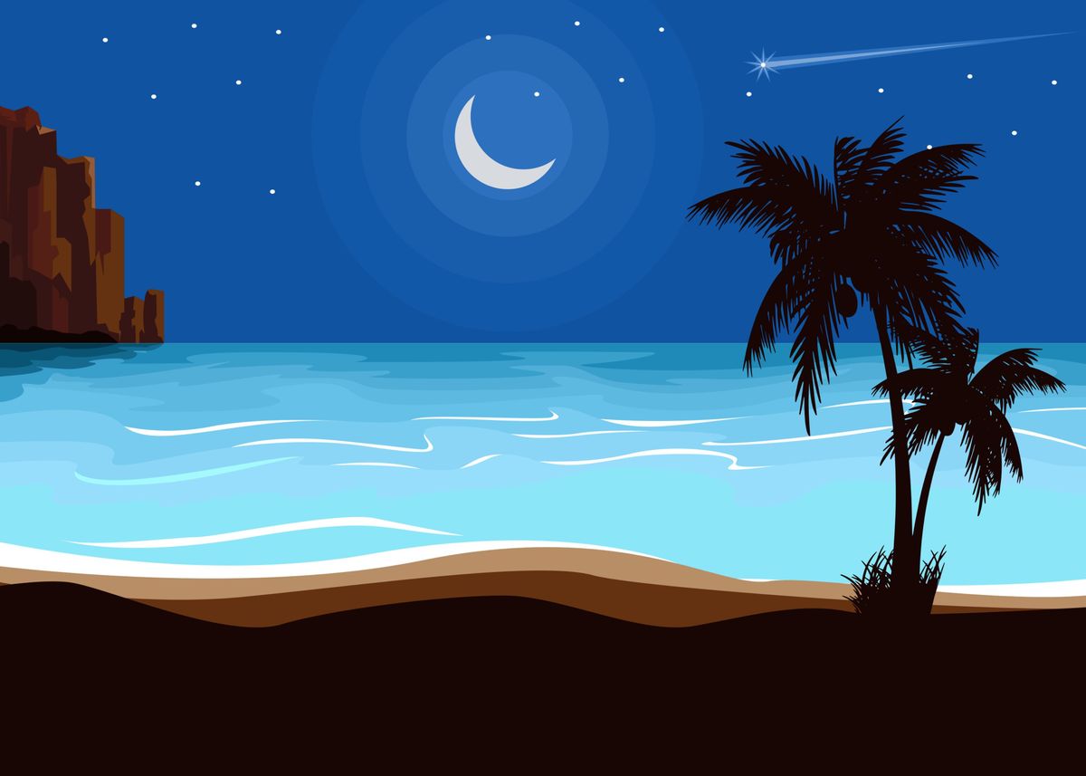 'sea view at night' Poster, picture, metal print, paint by zieda art ...