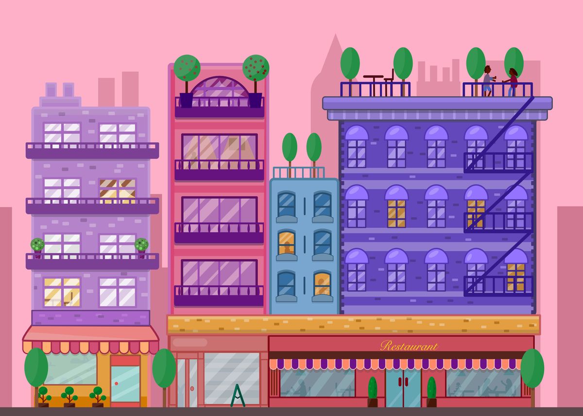 'PInk City Illustration' Poster by CreativePinky | Displate