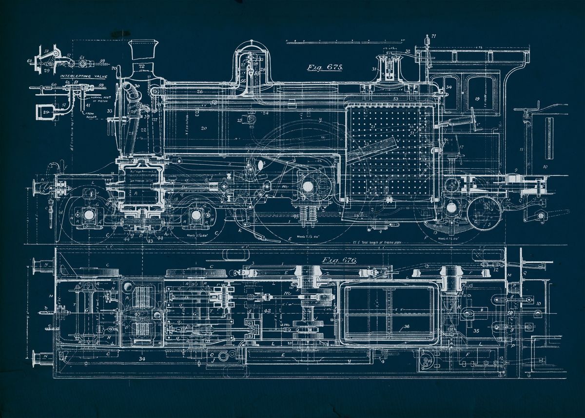 'Train Mechanical Blueprint' Poster, picture, metal print, paint by Jay ...