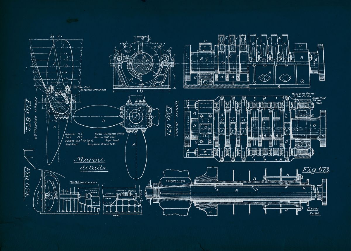 'Marine Details Blueprint' Poster, picture, metal print, paint by Jay ...