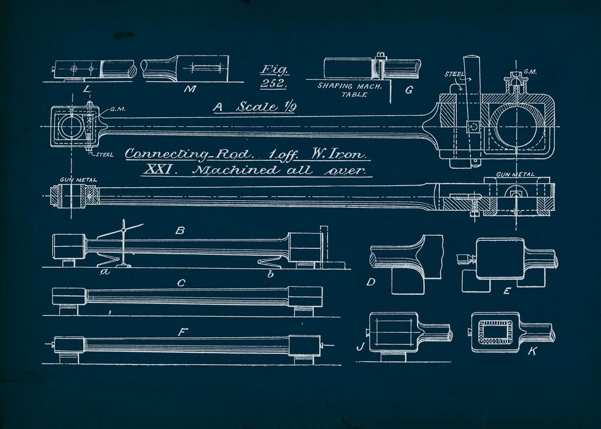 'Connecting Rod Blueprint' Poster, picture, metal print, paint by Jay ...