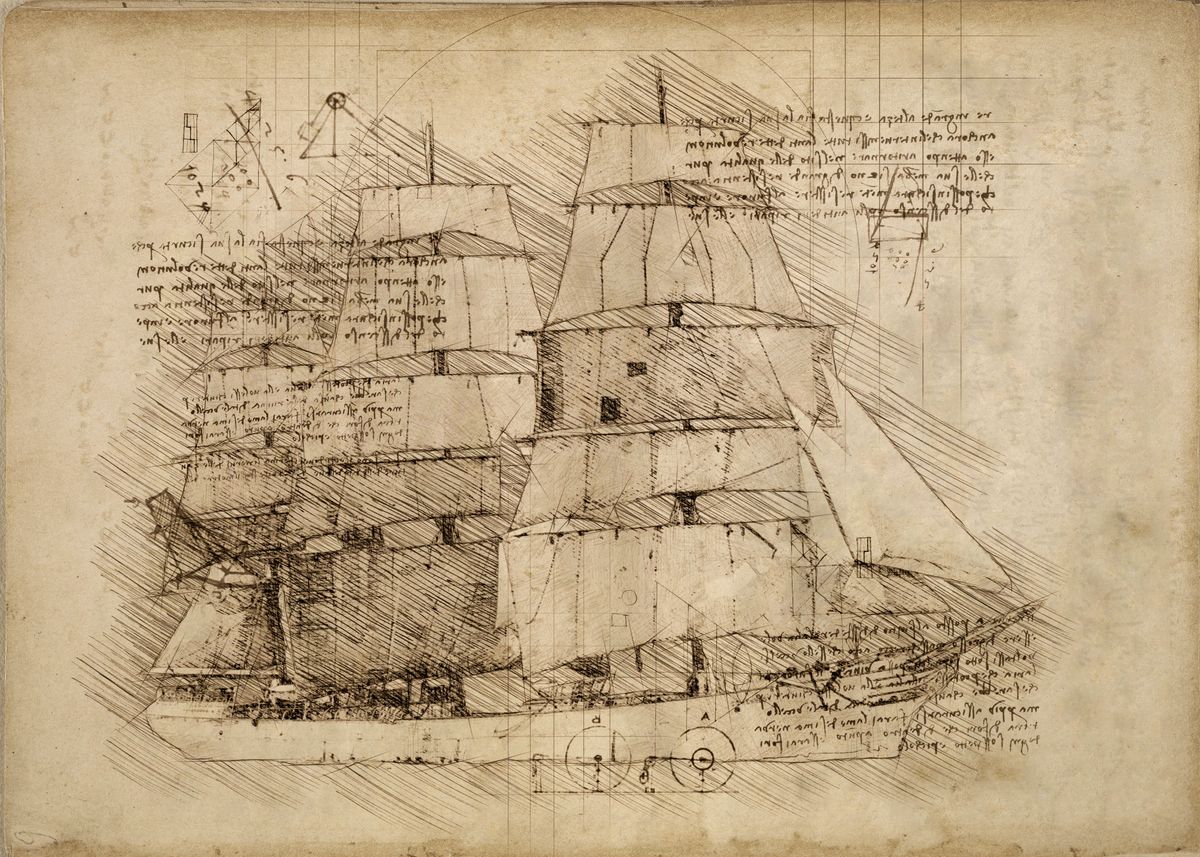 'Three Master Ship Sketch' Poster, picture, metal print, paint by ...