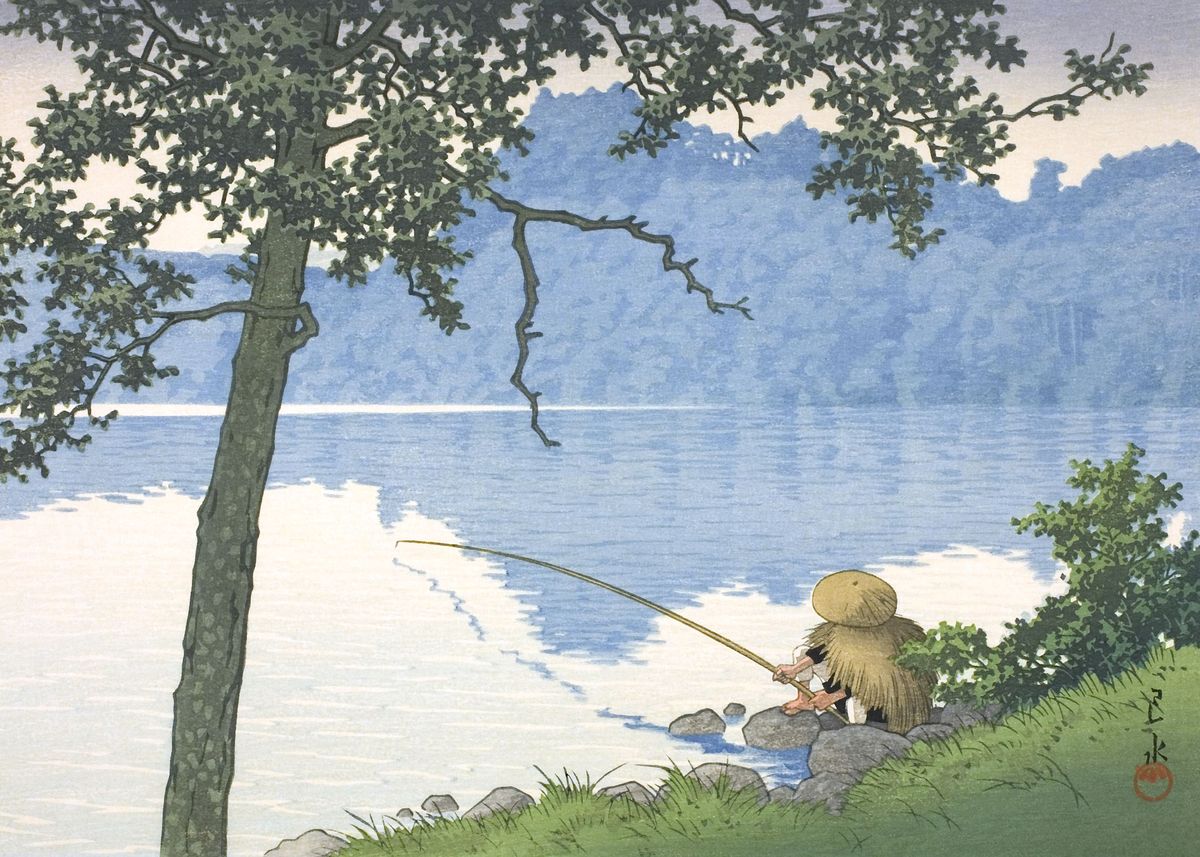 'Fishing In Lake Matsubara' Poster by Makanaki | Displate