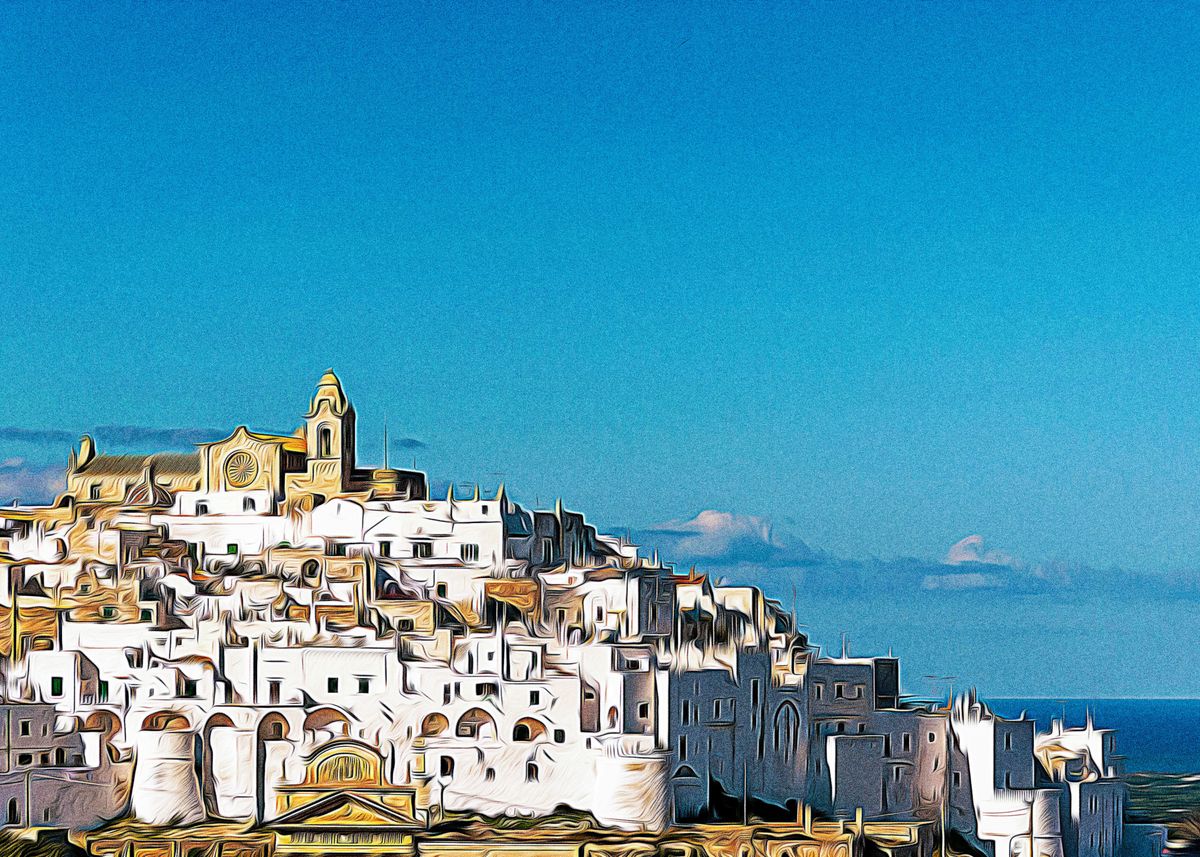 'Ostuni on the Adriatic sea' Poster, picture, metal print, paint by ...