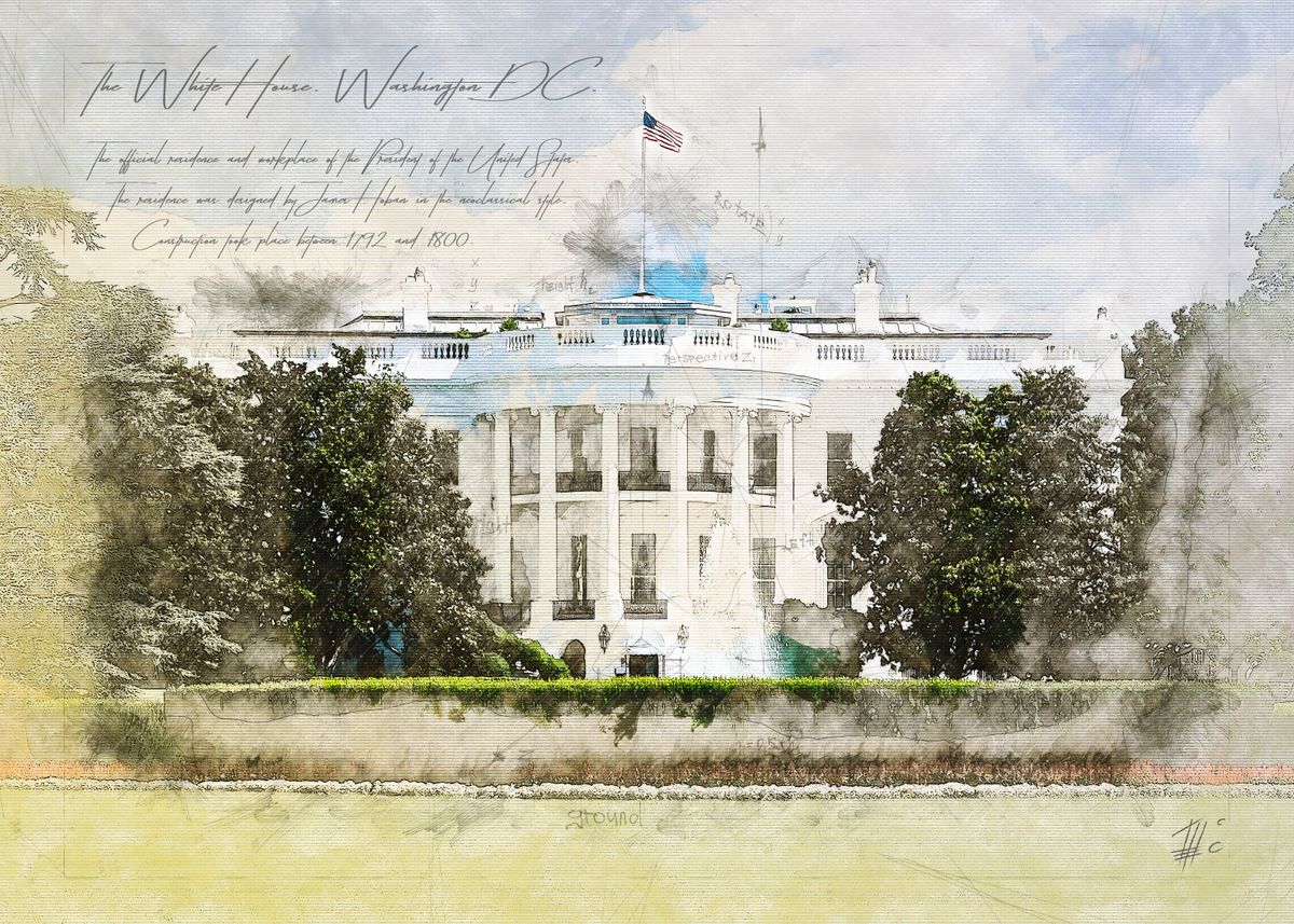 'The White House Washington' Poster, picture, metal print, paint by ...