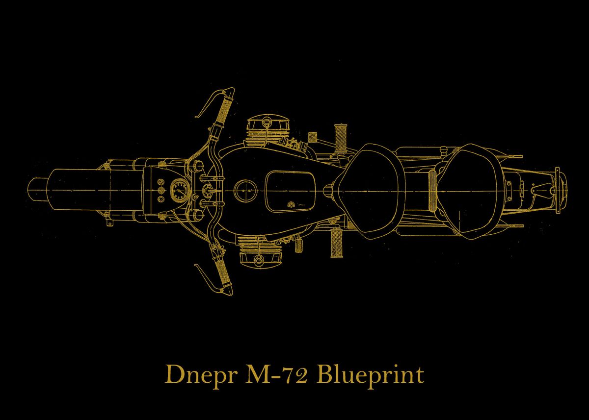 'Dnepr M72 Blueprint gold ' Poster, picture, metal print, paint by B ...
