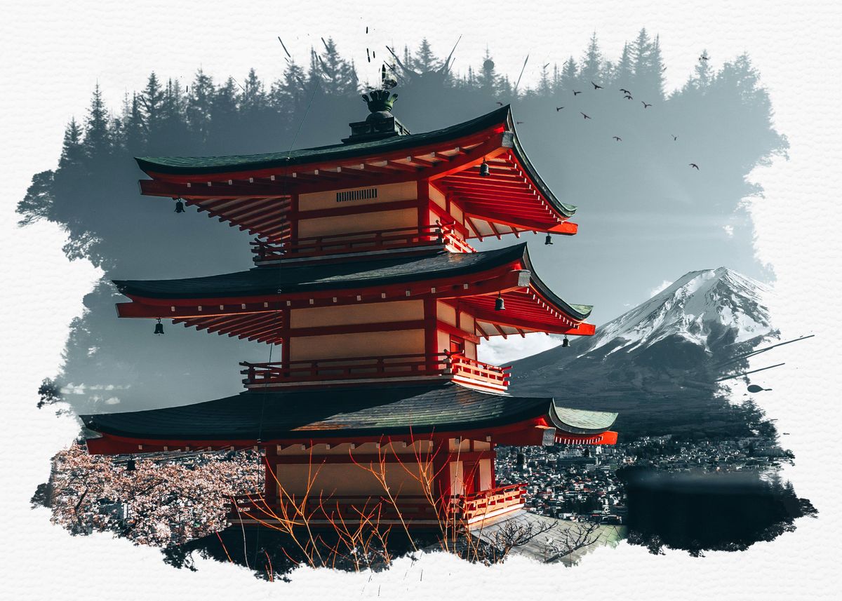 'Japanese Temple' Poster, picture, metal print, paint by AsunArtz ...