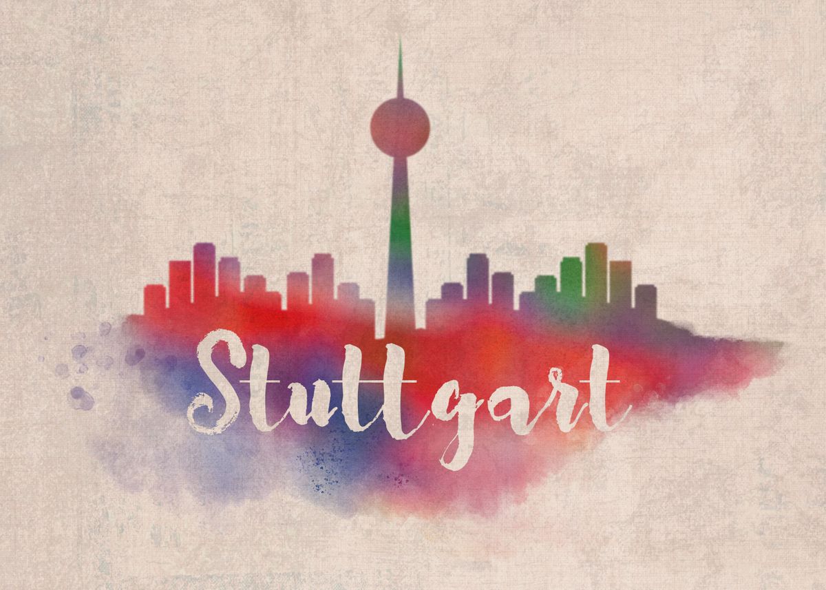 'Stuttgart Watercolor City ' Poster, picture, metal print, paint by ...