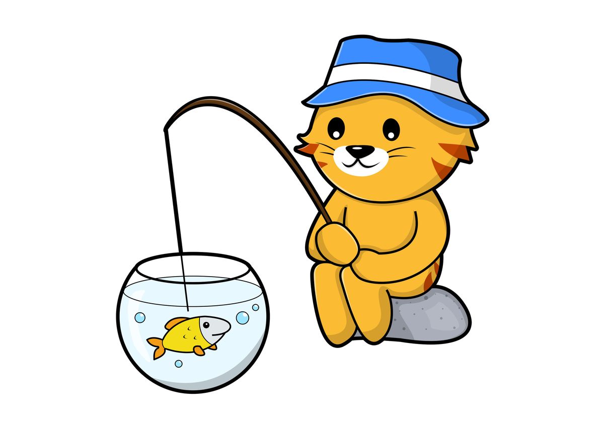 'Cat Angler Fishing Fish' Poster, picture, metal print, paint by Markus ...