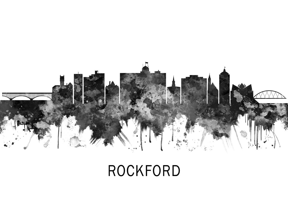 'Rockford Illinois Skyline' Poster, picture, metal print, paint by ...