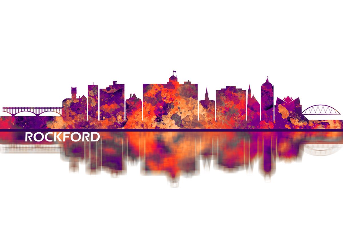 'Rockford Illinois Skyline' Poster, picture, metal print, paint by ...