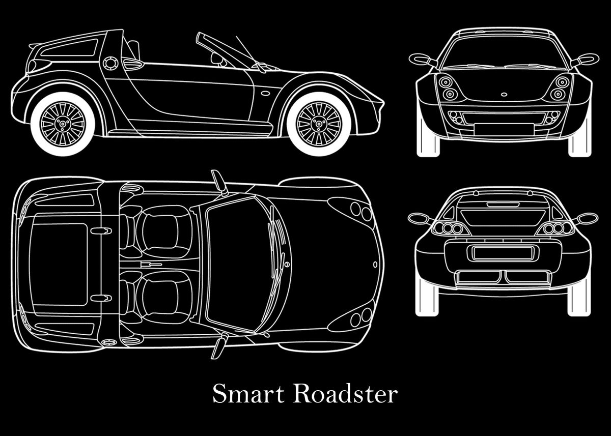 'Smart Roadster Blueprint ' Poster by B & W Arts | Displate