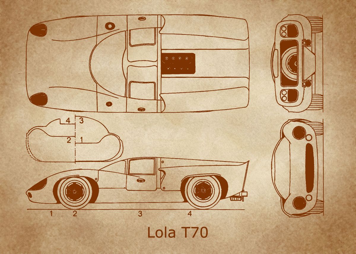 'Lola T70 Blueprint old ' Poster, picture, metal print, paint by The ...