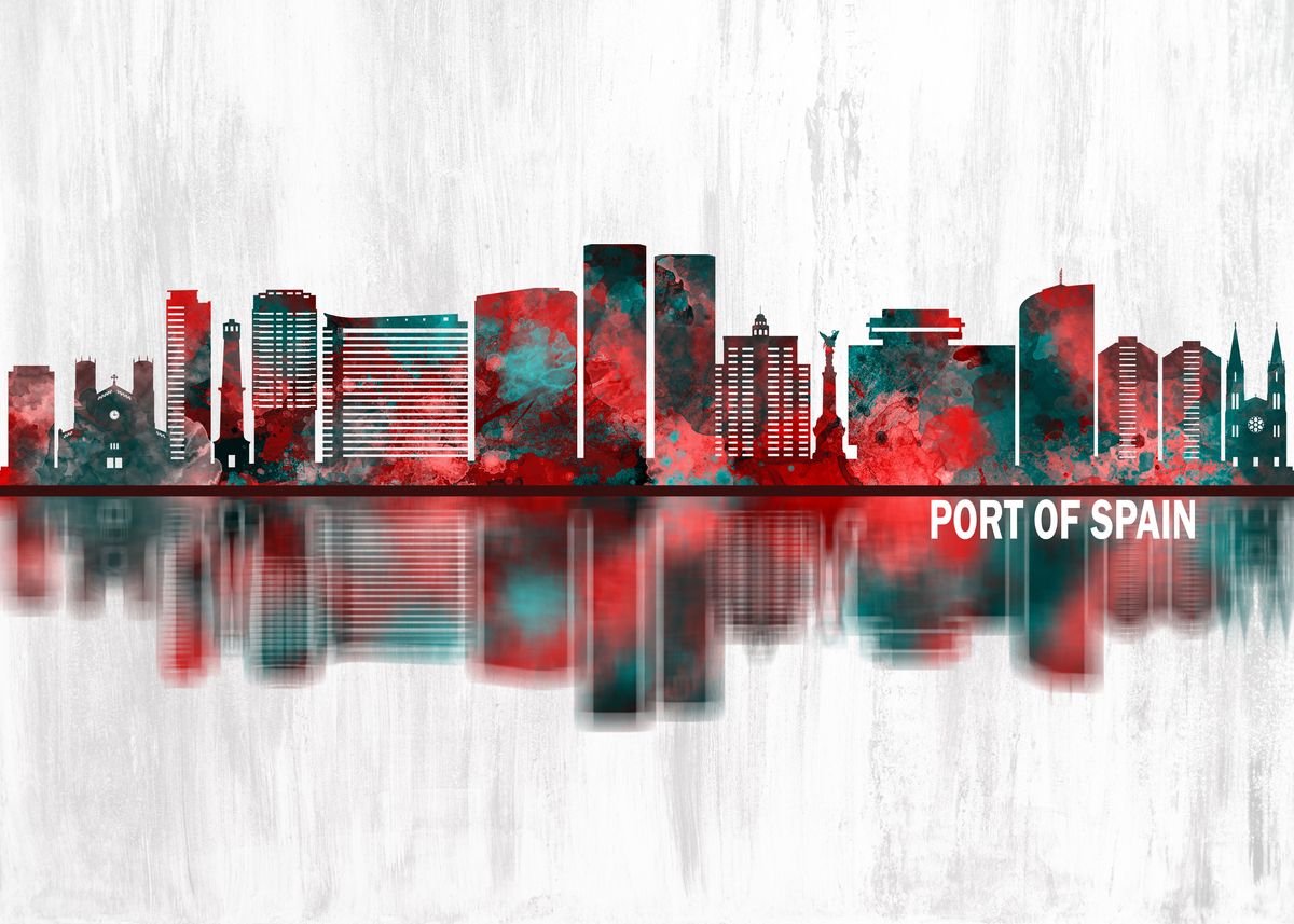 'Port Of Spain Skyline' Poster, picture, metal print, paint by Towseef ...
