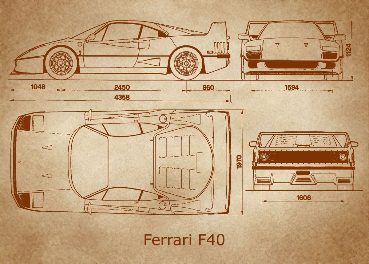 'Ferrari F40 Blueprint old ' Poster by shiner artist | Displate
