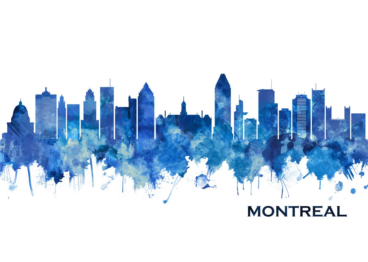 'Montreal Skyline Blue' Poster, picture, metal print, paint by Towseef ...