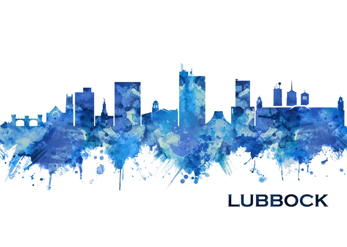'Lubbock Texas Skyline Blue' Poster, picture, metal print, paint by ...
