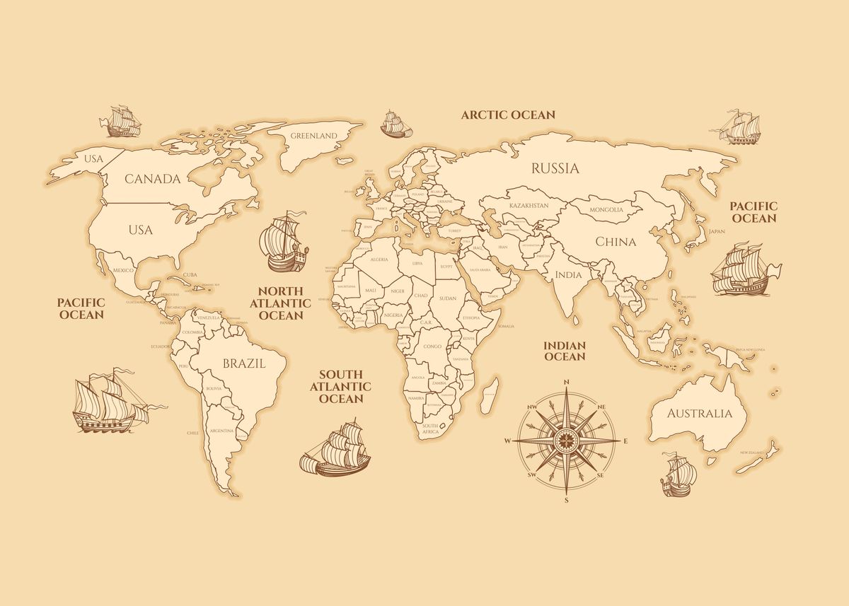 'Vintage Map' Poster, picture, metal print, paint by On Game | Displate