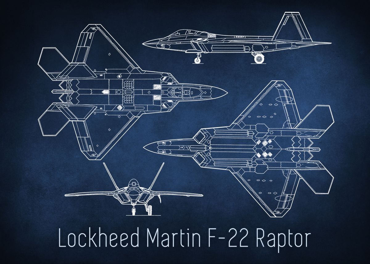'F22 Raptor Blueprint' Poster by The Trackless Road | Displate