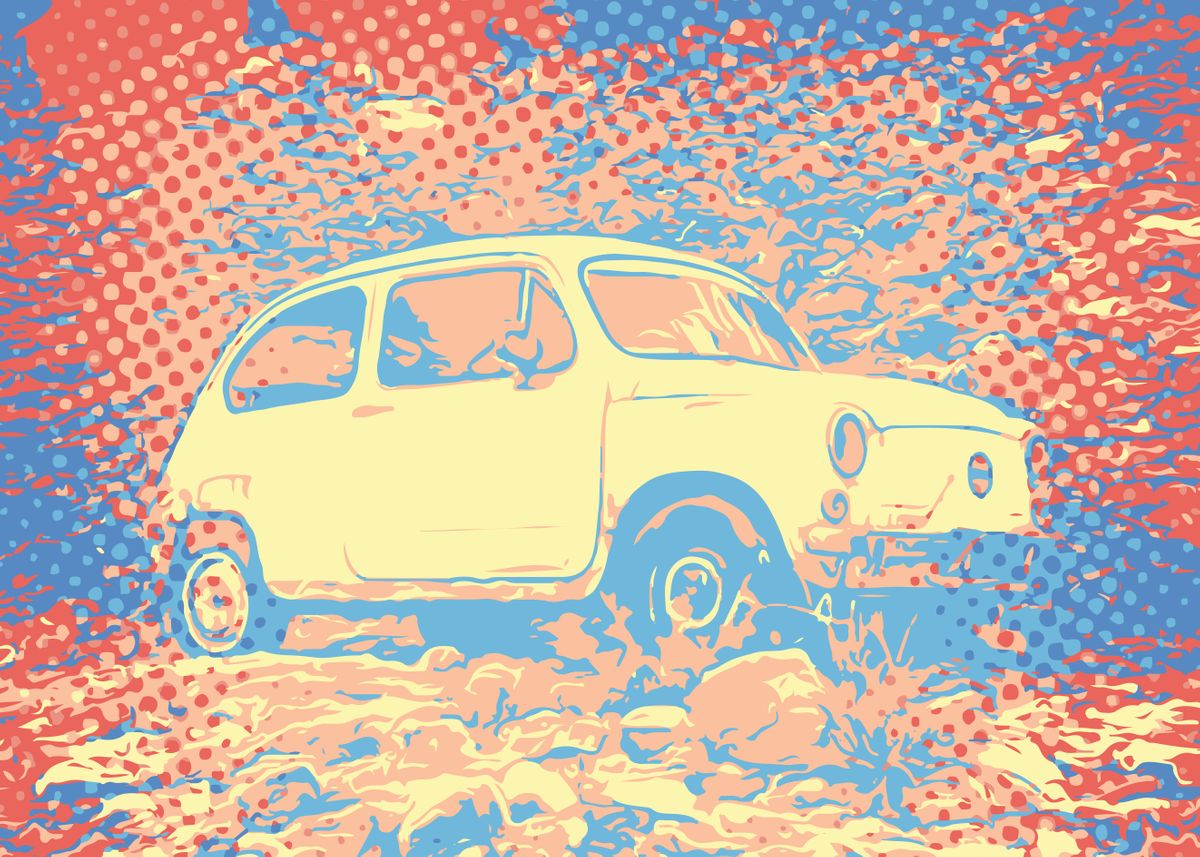 'Tiny Yellow Car' Poster, picture, metal print, paint by DSpot Shop ...