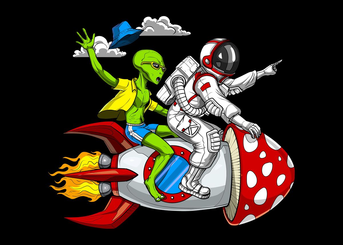 'Alien Mushroom Rocket' Poster, picture, metal print, paint by ...