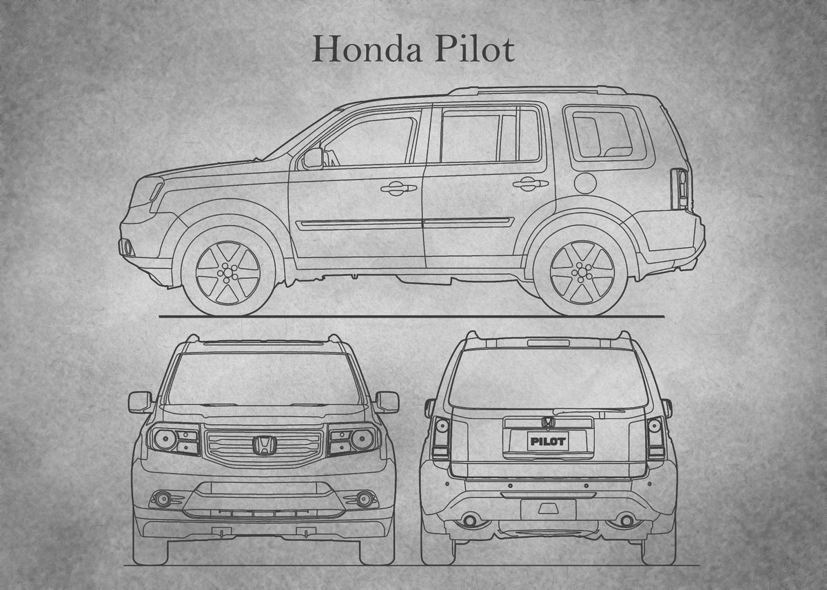 'Honda Pilot gray old ' Poster, picture, metal print, paint by B & W ...