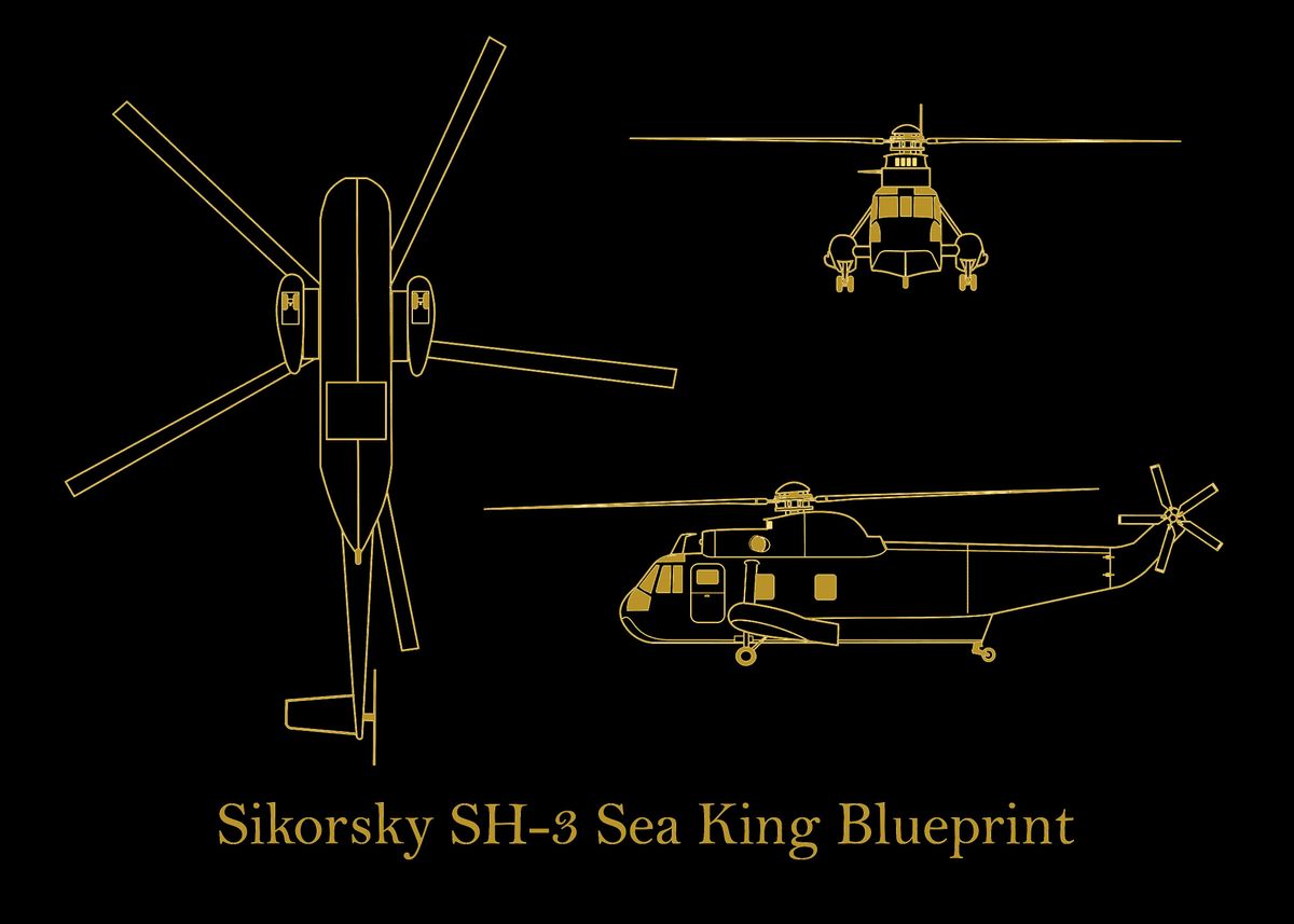 'Sikorsky SH3 gold ' Poster, picture, metal print, paint by B & W Arts ...
