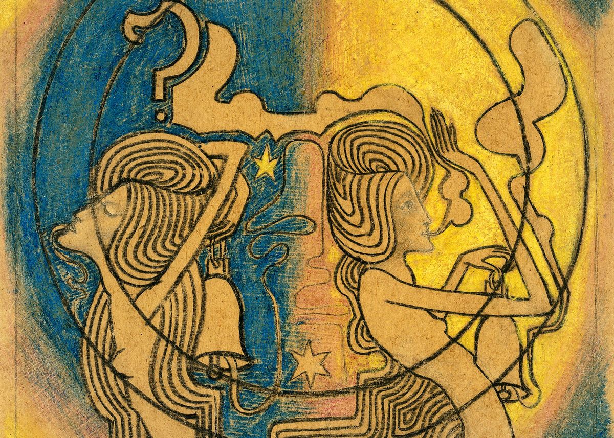 'Two stylized female figure' Poster, picture, metal print, paint by ...