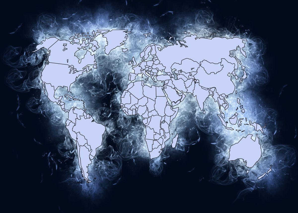 'world map smoke' Poster, picture, metal print, paint by shiner artist ...