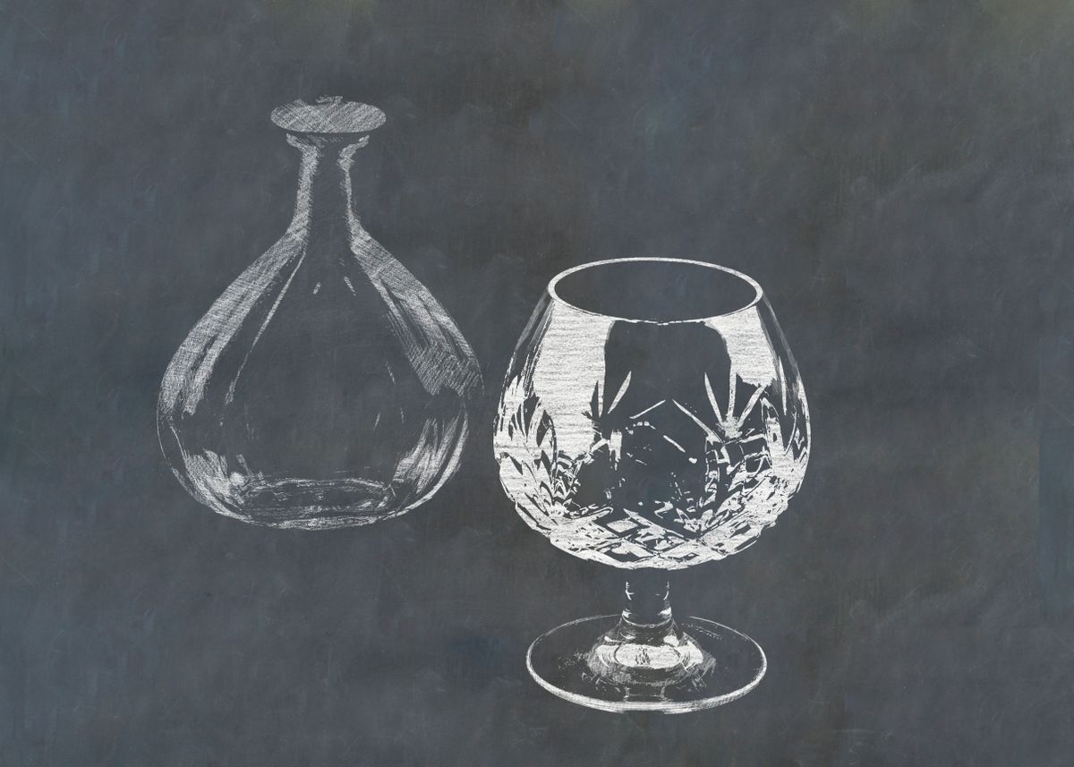 'Cognac snifter and bottle' Poster, picture, metal print, paint by ...