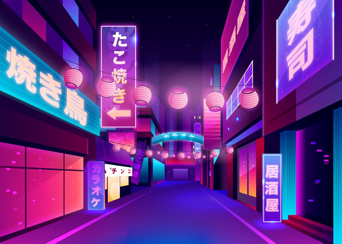 'Japanese Neon Street' Poster, picture, metal print, paint by Abdullah ...