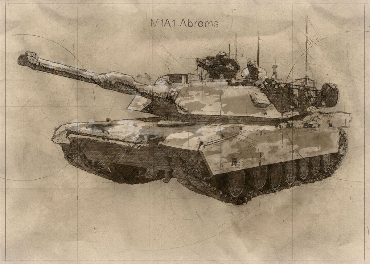'M1A1 Abrams Tank Sketch' Poster, picture, metal print, paint by ...
