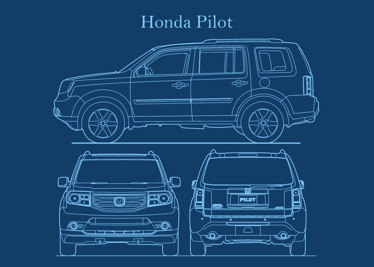 'Honda Pilot 2013 Blueprint' Poster, picture, metal print, paint by ...