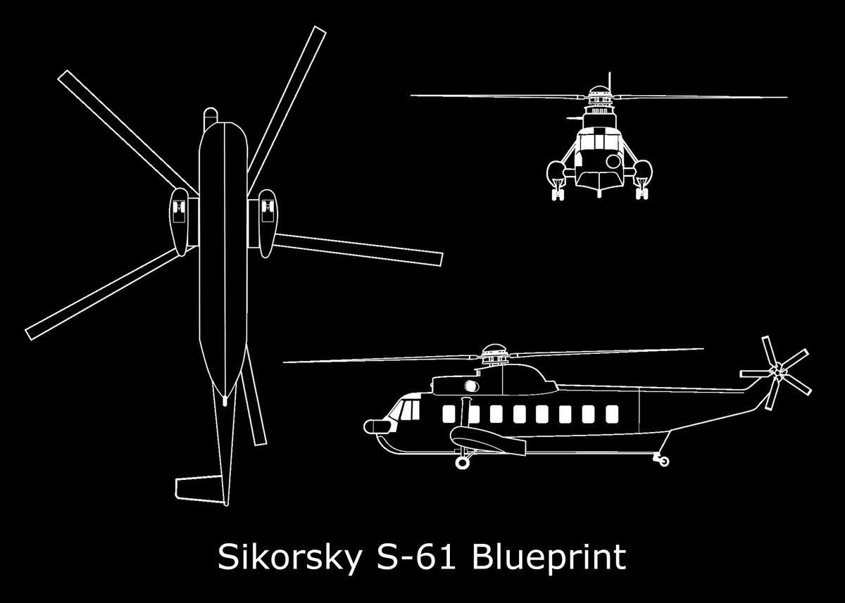 'Sikorsky S61 Blueprint ' Poster, picture, metal print, paint by The ...