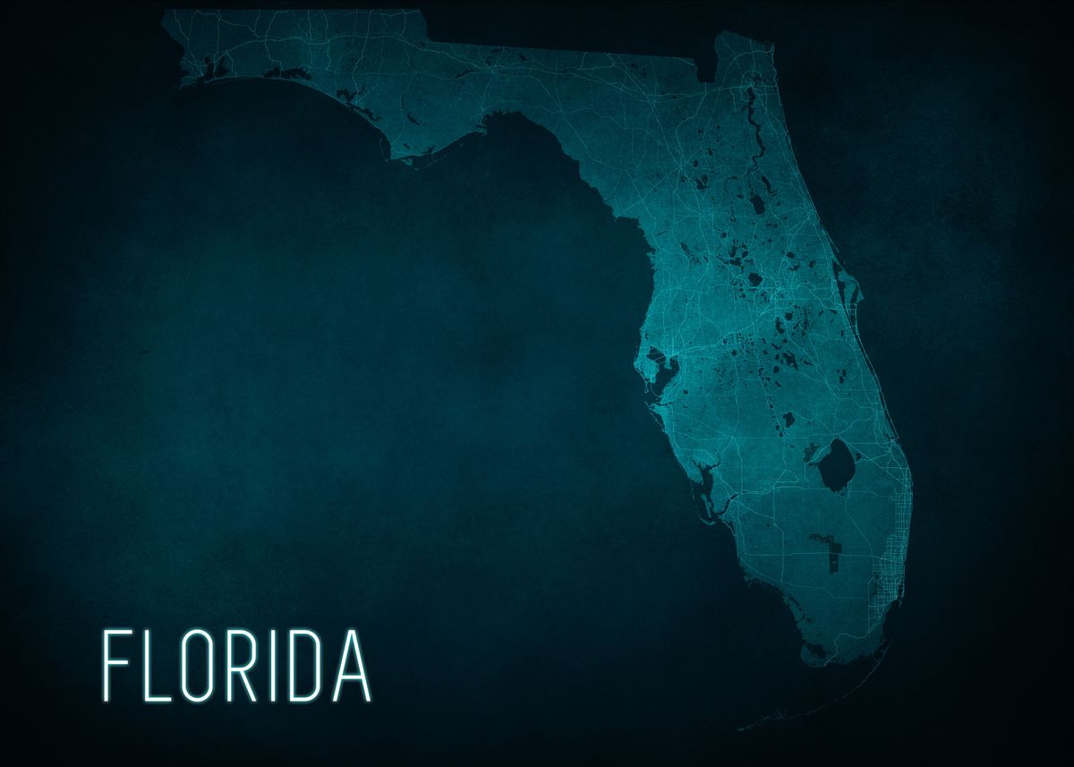 'Florida Light Map Blue' Poster, picture, metal print, paint by The ...