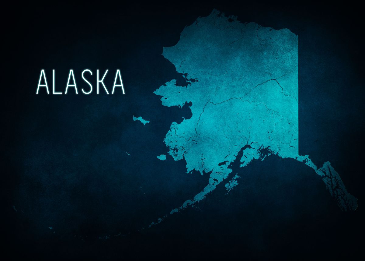 'Alaska State Map' Poster, picture, metal print, paint by The Trackless ...